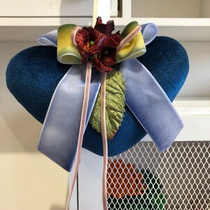 Velvet Heart Sachet With Velvet Flowers, Handmade Rose Scented Heart ...