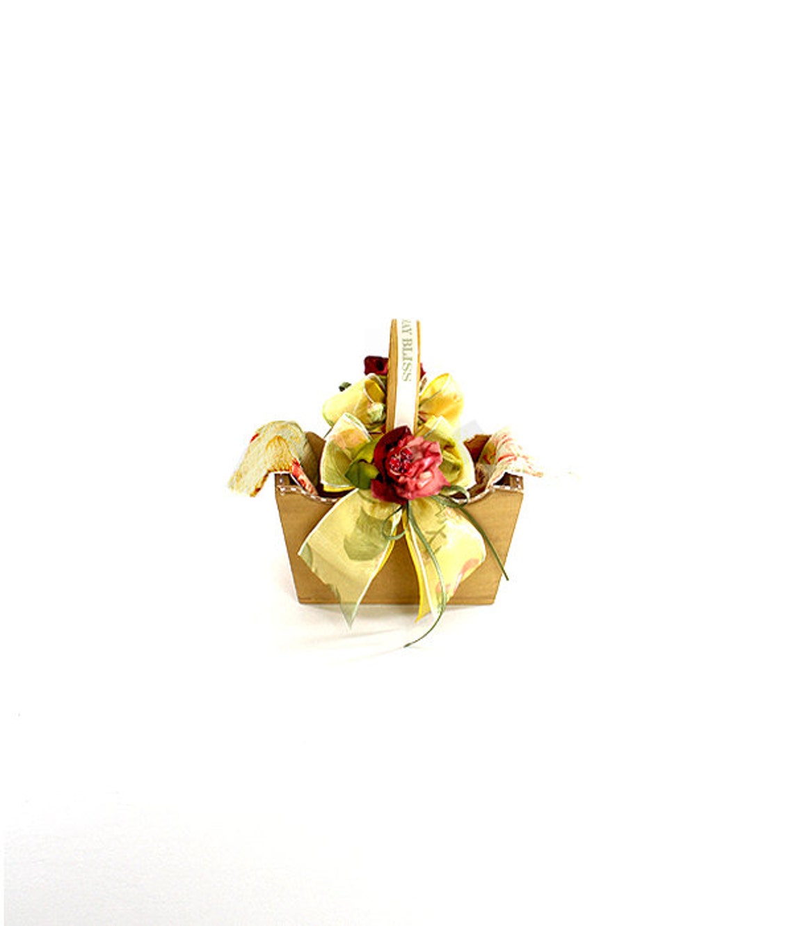 Small Wooden Basket Decorated With Flowers and Linen - Etsy