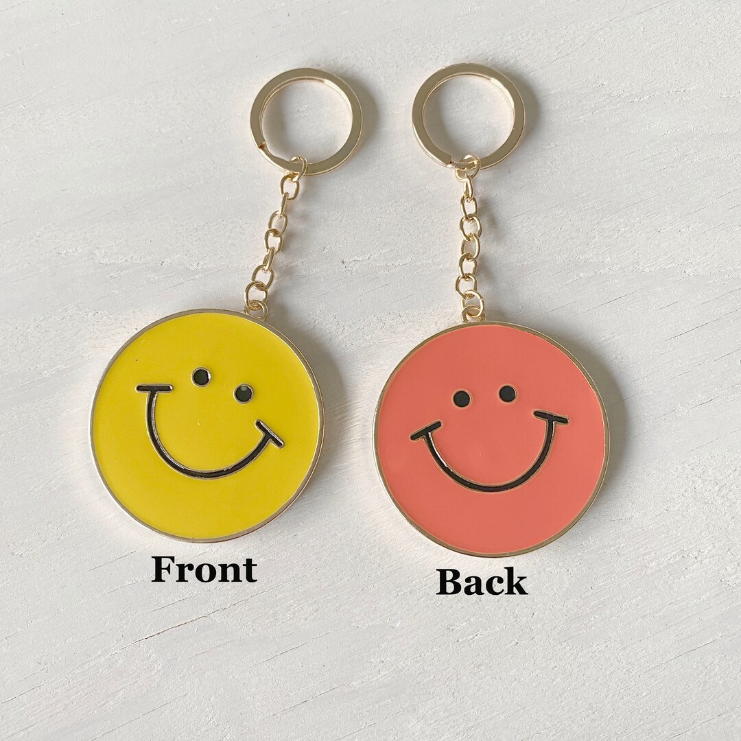 Double Sided Enamel Smiley Face Keychain, - Etsy
