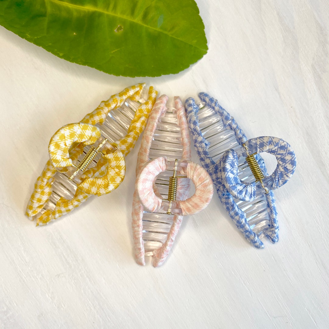 Checker Fabric Hair Claw, Large Clear Hair Claw With Checker Fabrics ...