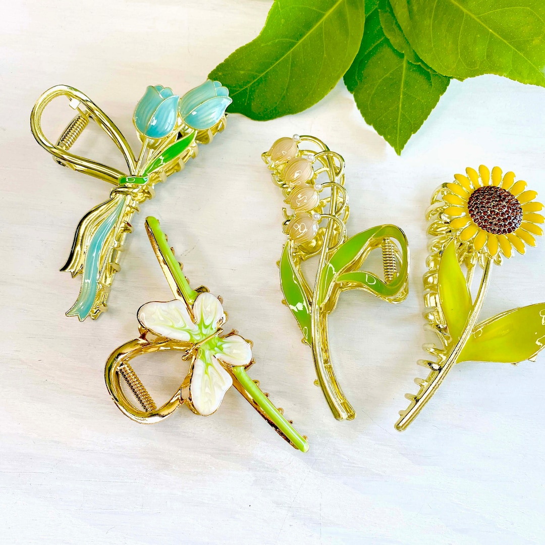 Large Flower Hair Claw Clip, Enamel Metal Claw - Etsy