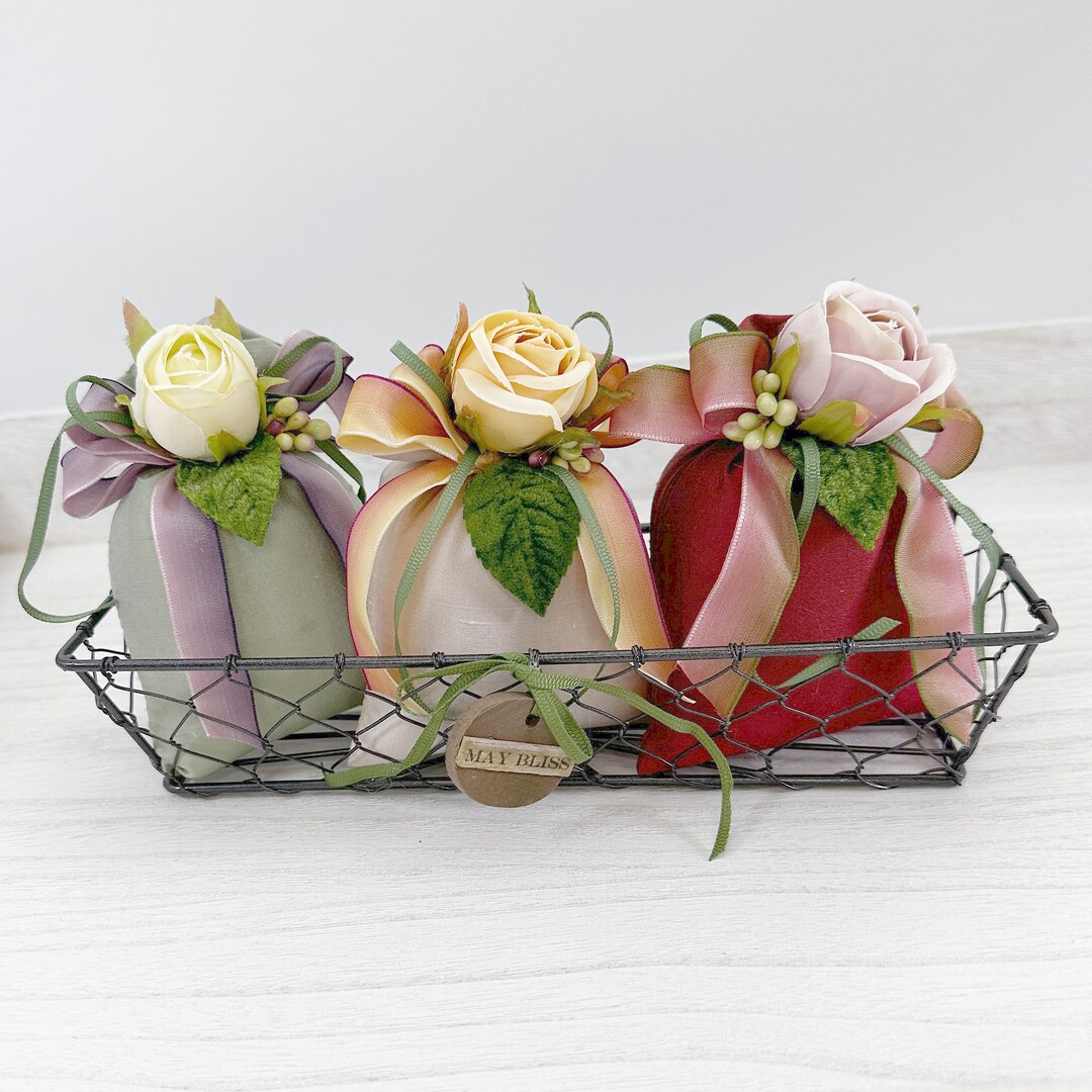 Three Rose Silk Sachet in a Wire Tray - Etsy
