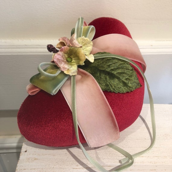 Velvet Heart Sachet With Velvet Flowers red Handmade Rose | Etsy