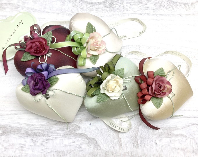 Silk Heart Sachet With Rose and Heart Charm (ivory Silk) - Etsy