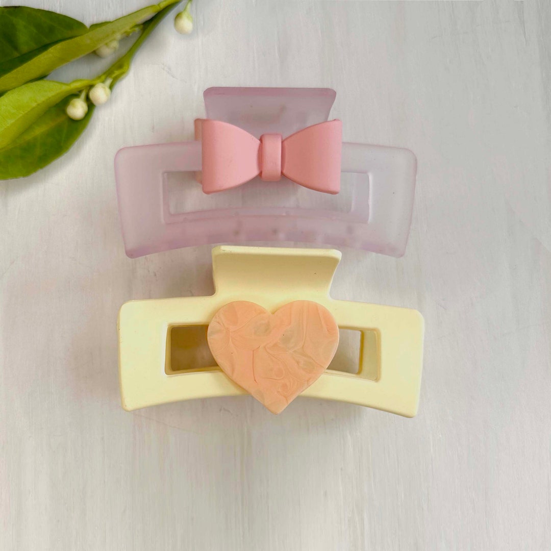 Rubber Coated Hair Claw Clip: Bow or Heart Square Grasp for Her - Etsy