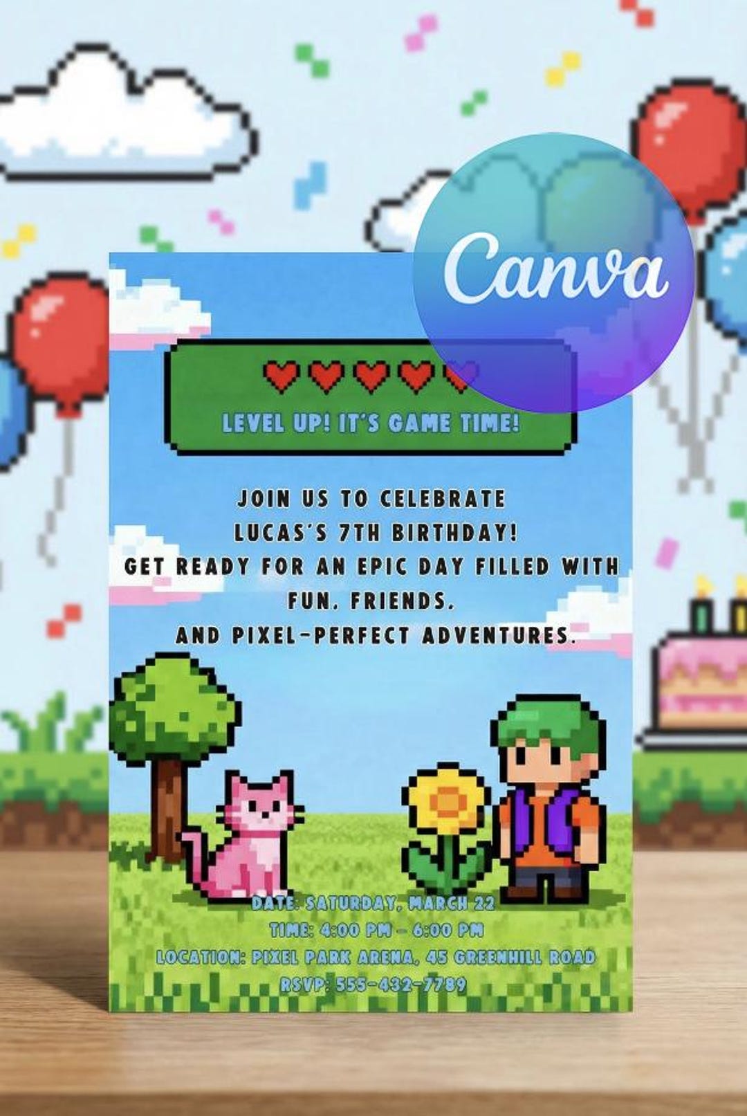 Pixel Game Birthday Invitation | 8-bit Gamer Party - Etsy