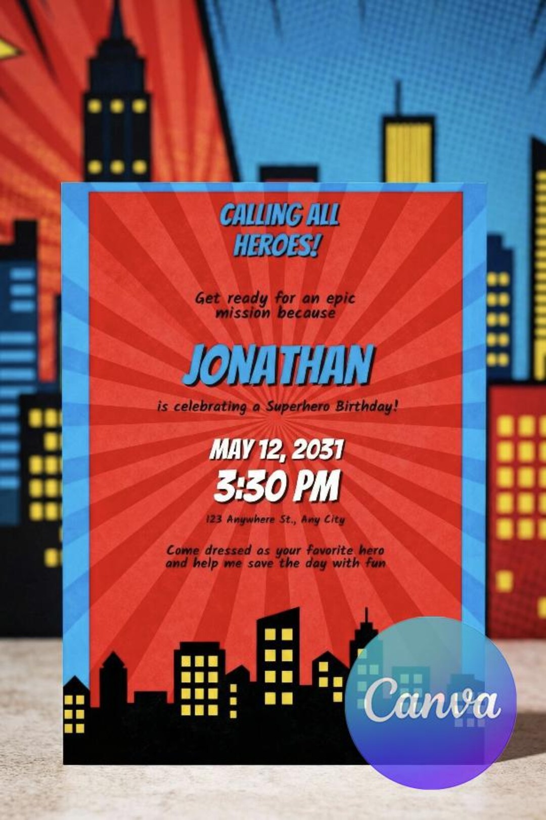 Superhero Birthday Invitation | Comic Style Kids Party - Etsy