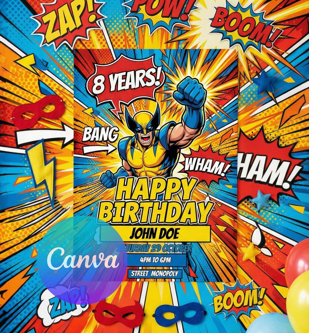 Superhero Birthday Invitation | Comic Style Birthday Invite | Superhero ...