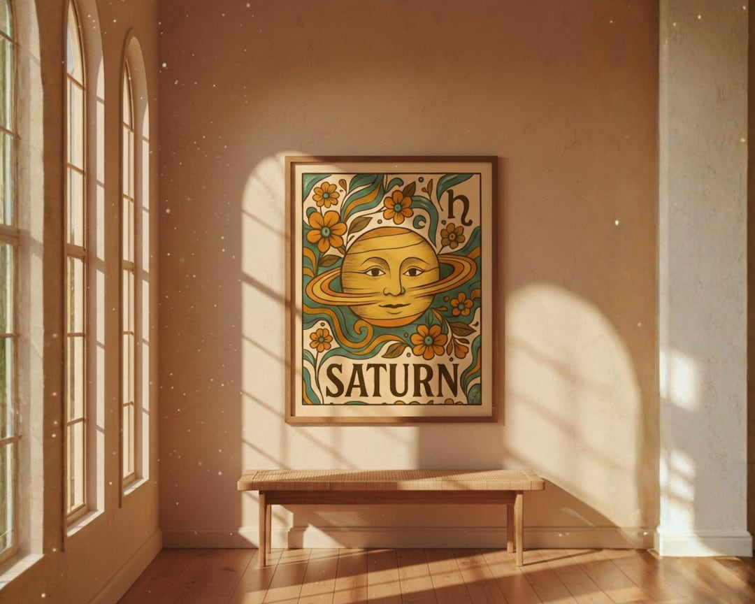 Saturn Retro Planet Poster – Vintage Astrology Wall Decor - Etsy