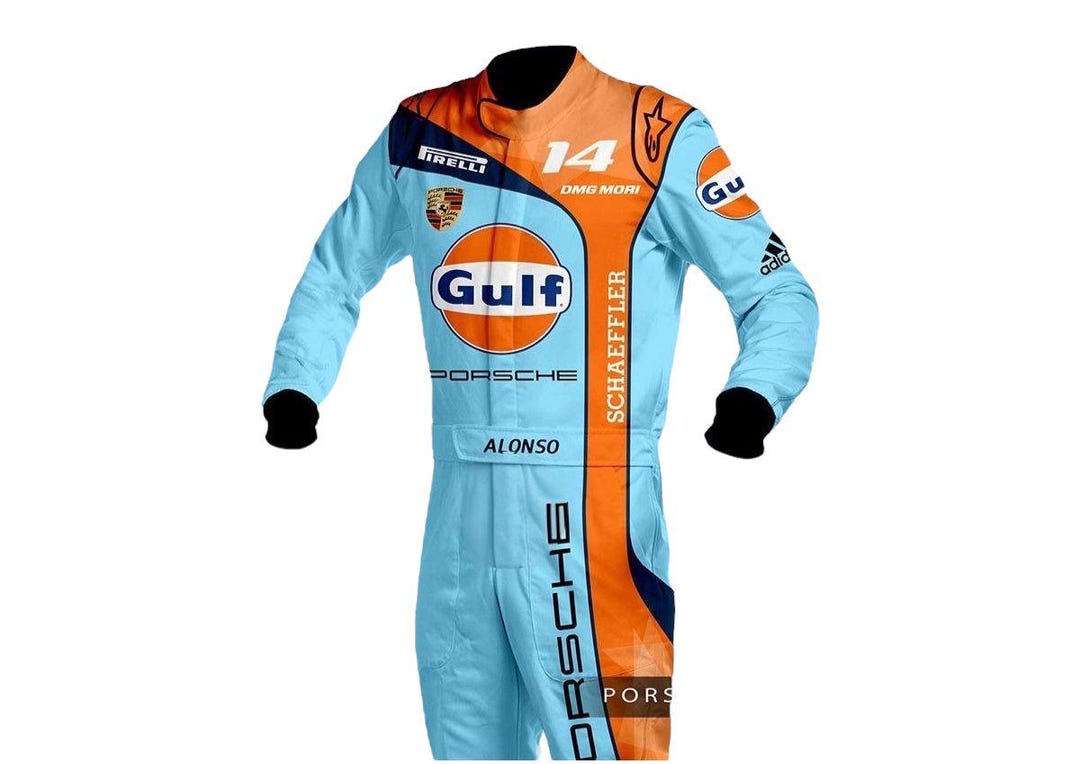 Custom Gulf Racing Suit – Porsche Alonso Style | F1-inspired Race Suit ...