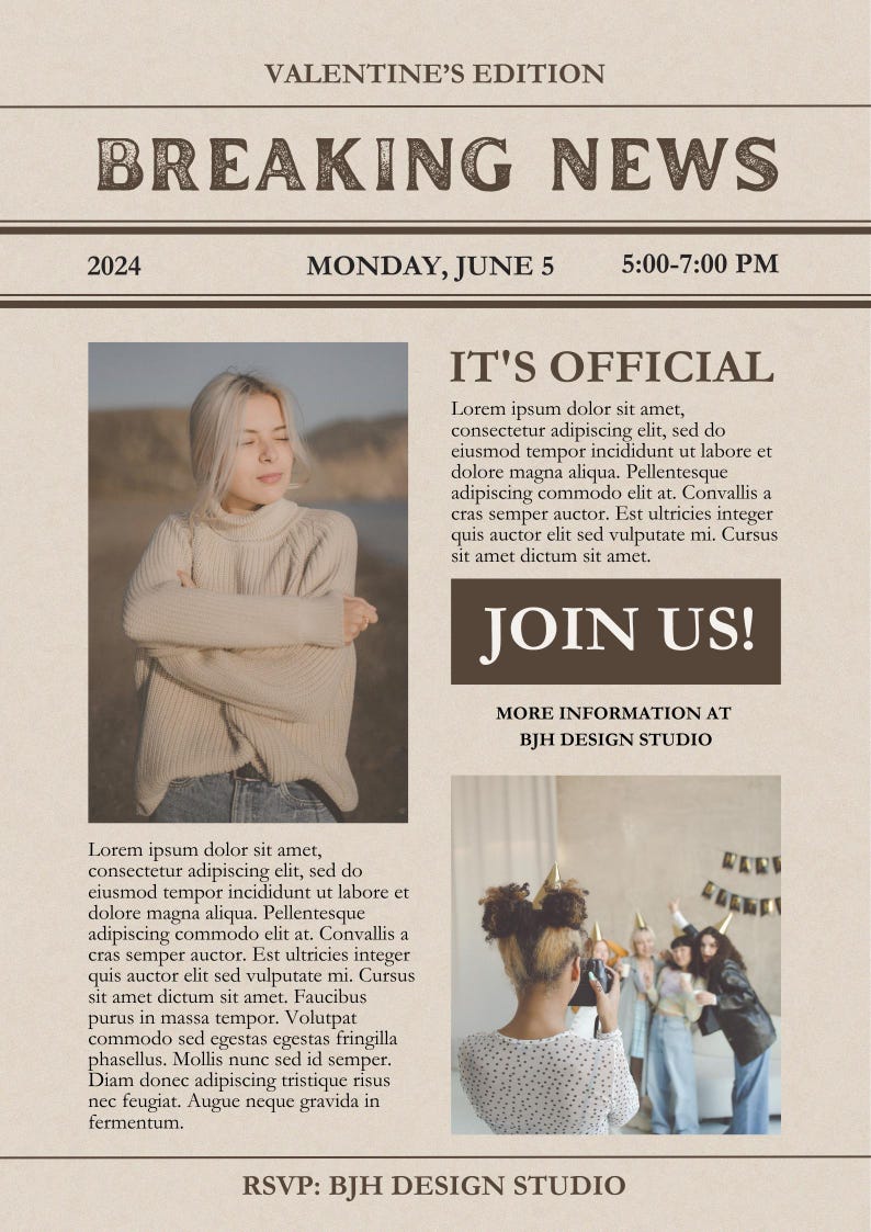 Editable Valentine's Day Newspaper Card Template, Personalized Love ...