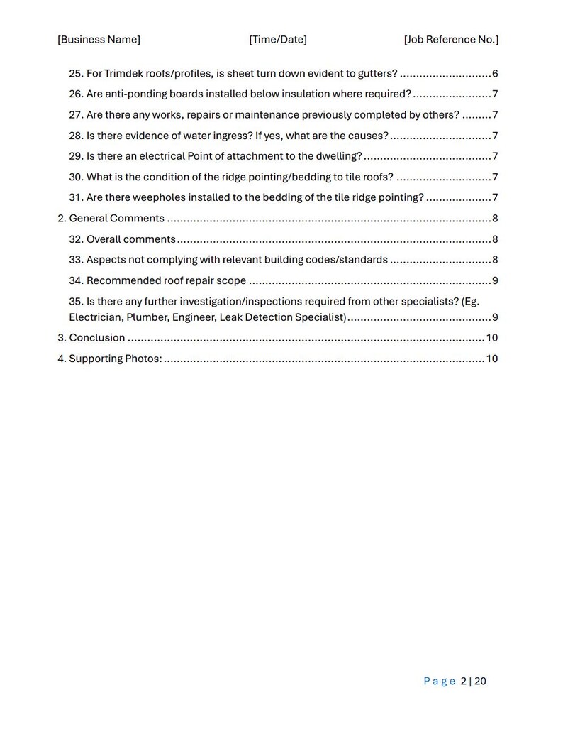 Roof Inspection Report Template | Editable Roof Report Word PDF ...