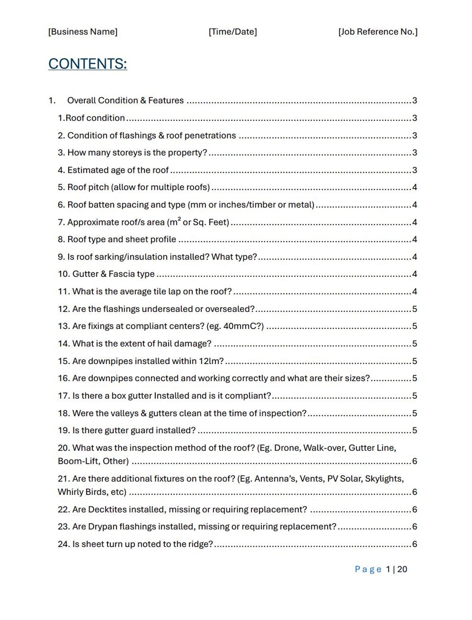 Roof Inspection Report Template | Editable Roof Report Word PDF ...