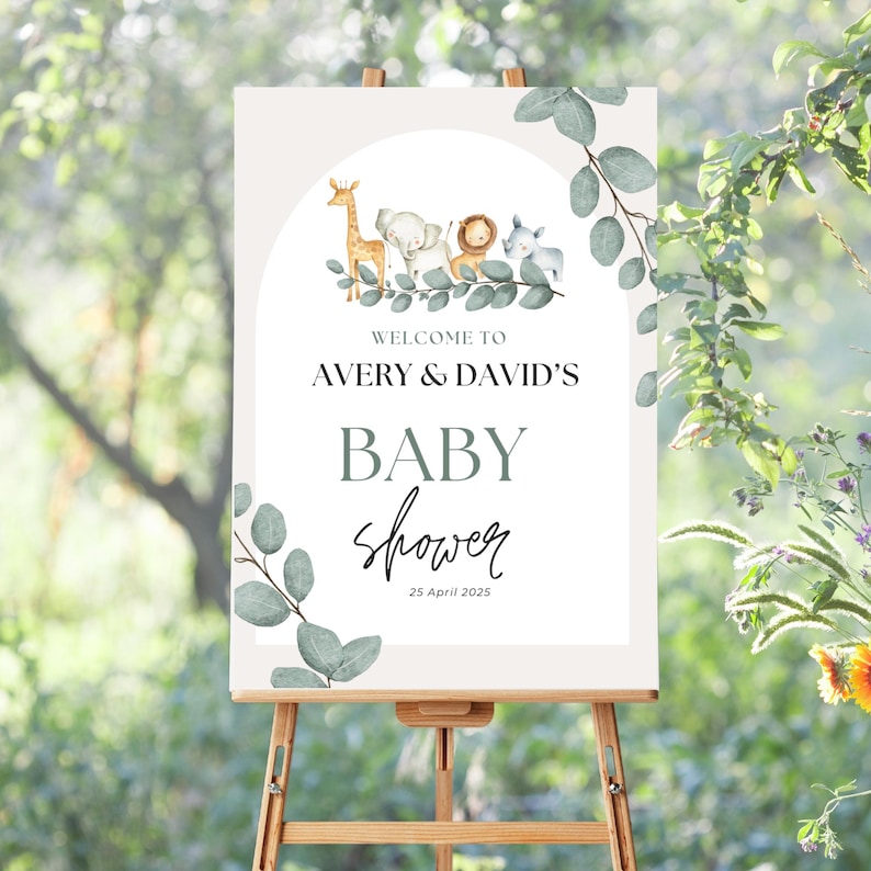 Editable Safari Baby Shower Welcome Sign | Jungle Animal Baby Shower ...