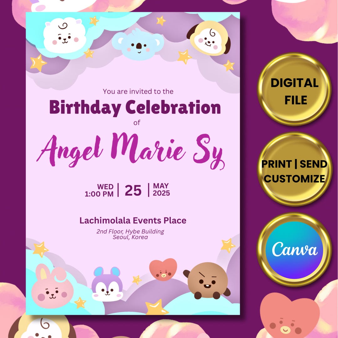 BTS BT21 Inspired Invitation Card Digital File (twilight Theme) - Canva ...