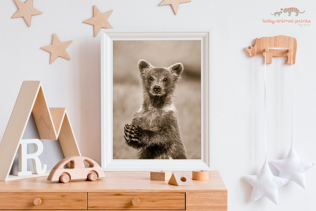 Baby Bear Cub Print: Sepia Grizzly Photo, Nursery Wall Art - Etsy