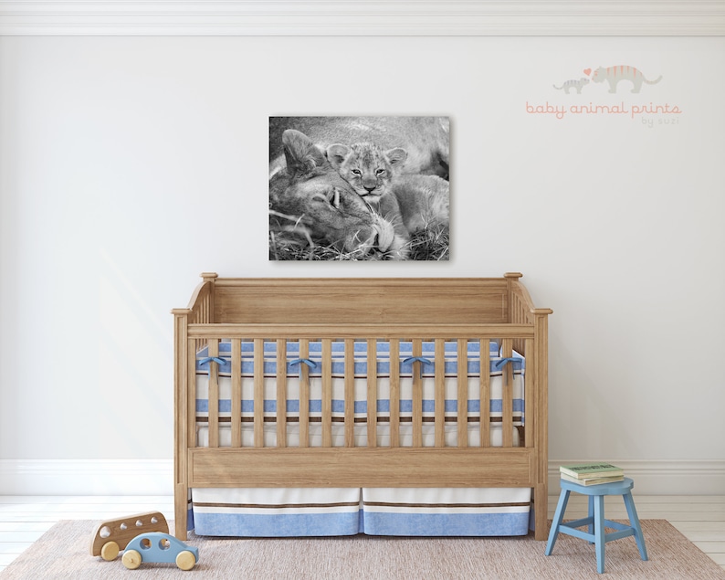 Animal Nursery Decor, Baby Lion Print, Baby Animals, Black and White ...