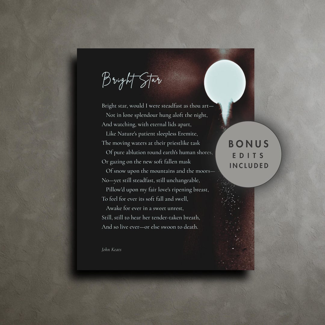 John Keats Poem Print Bright Star Literary Wall Art (digital Download ...
