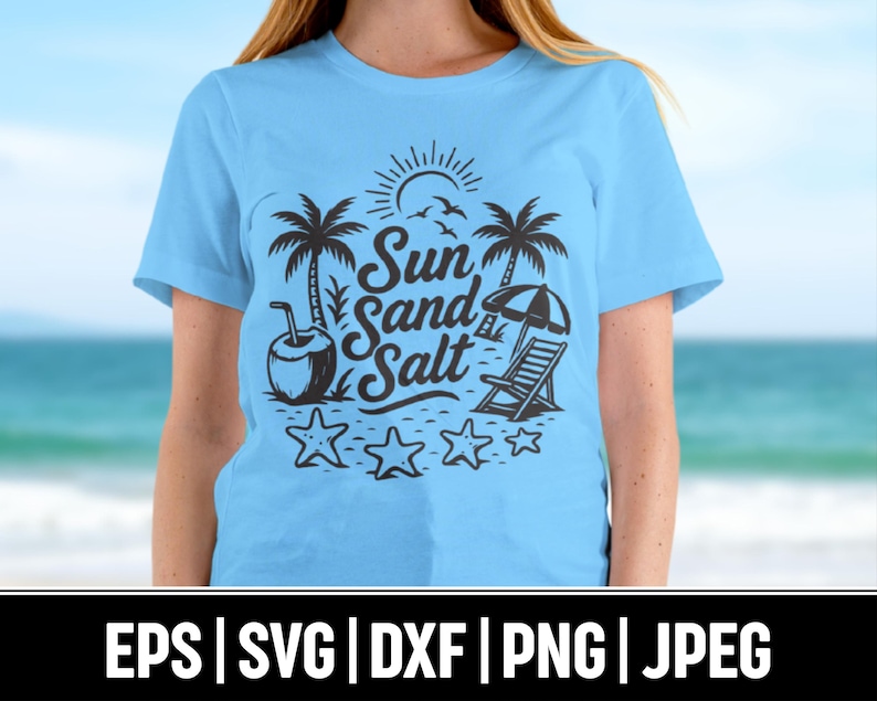 Sun Sand Salt SVG | Summer Beach SVG Cut File | Palm Tree Ocean SVG ...