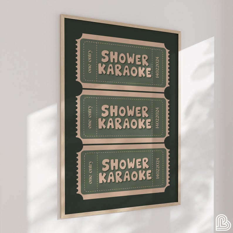 Shower Karaoke Ticket Print, Shower Singing Funny Art Printable ...