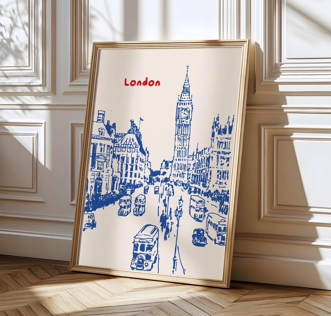 Blue London City Travel Print, London Skyline Print, London Wall Art ...