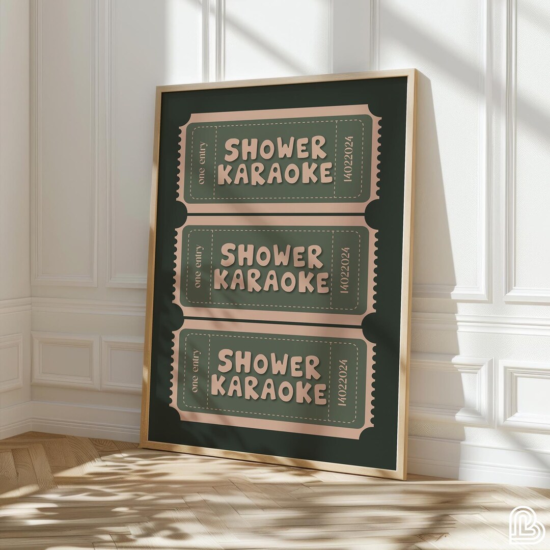 Shower Karaoke Ticket Printable, Funny Bathroom Art (digital Download ...
