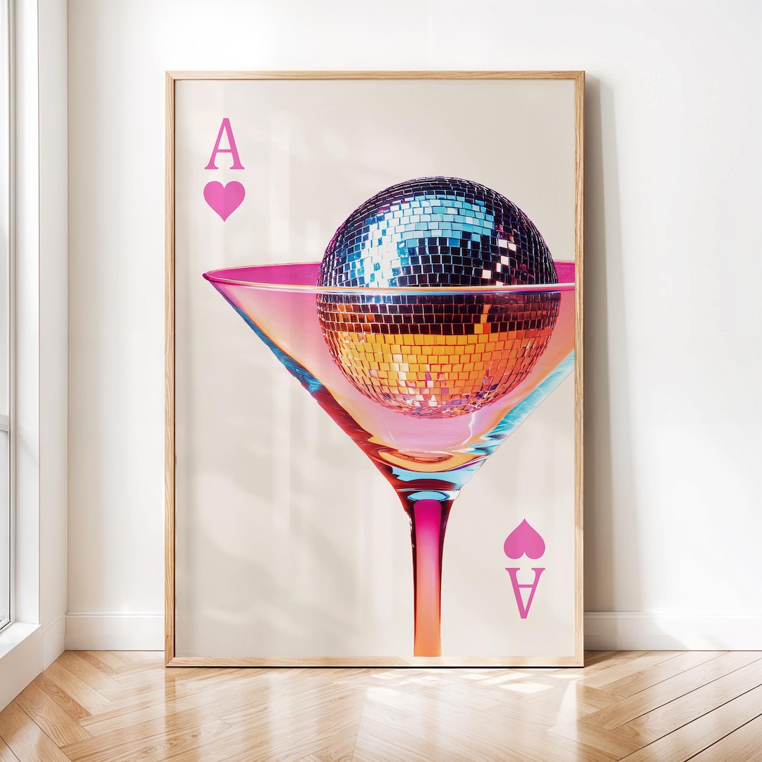 Pink Ace Card Martini Digital Print, Extra Dirty Disco Martini Cocktail ...
