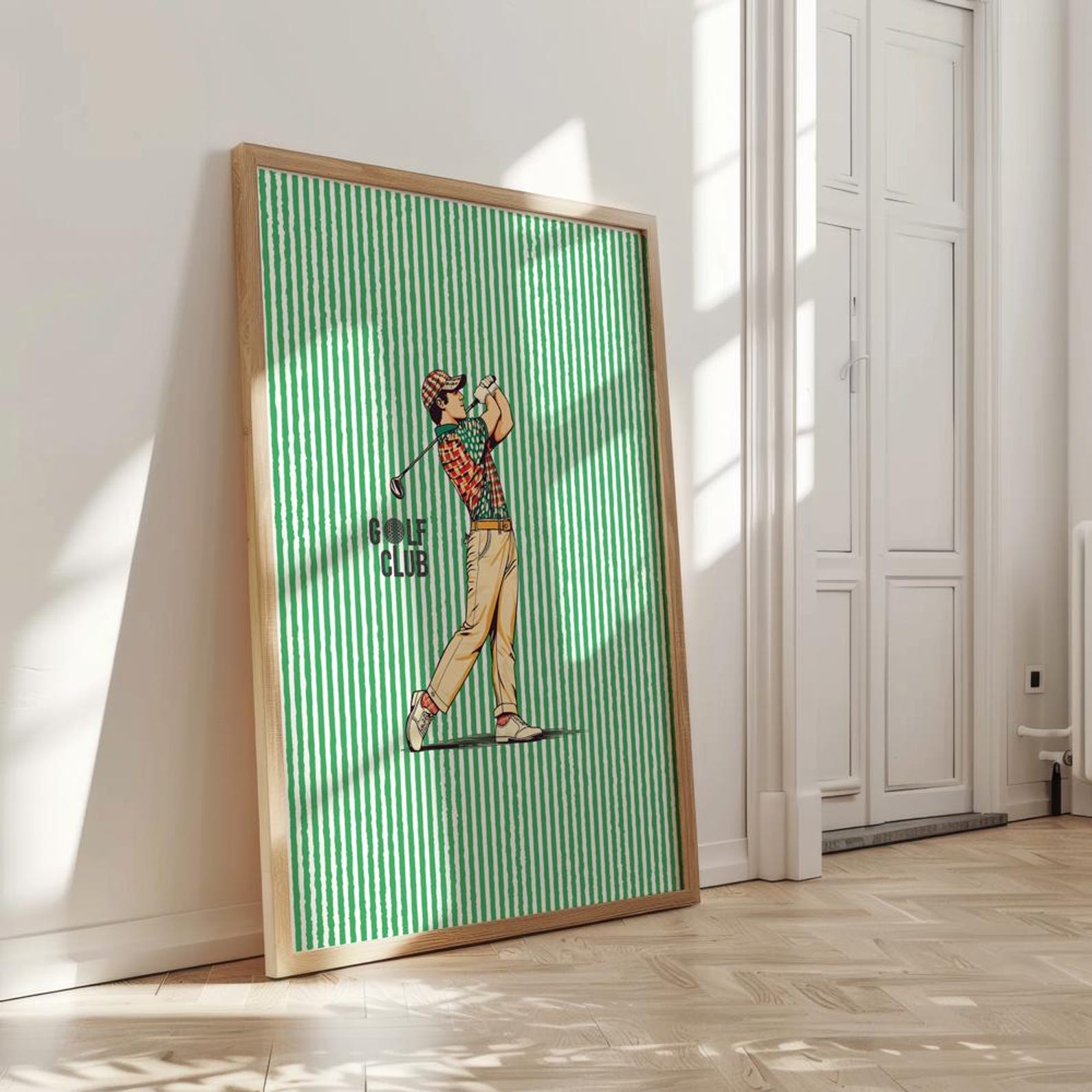 Vintage Golf Wall Art Poster, Golf Club Print, Retro Green Striped ...