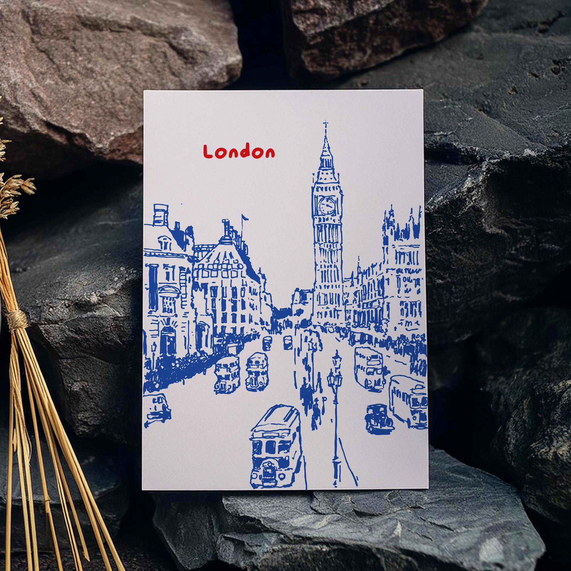 Blue London City Travel Print, London Skyline Print, London Wall Art ...