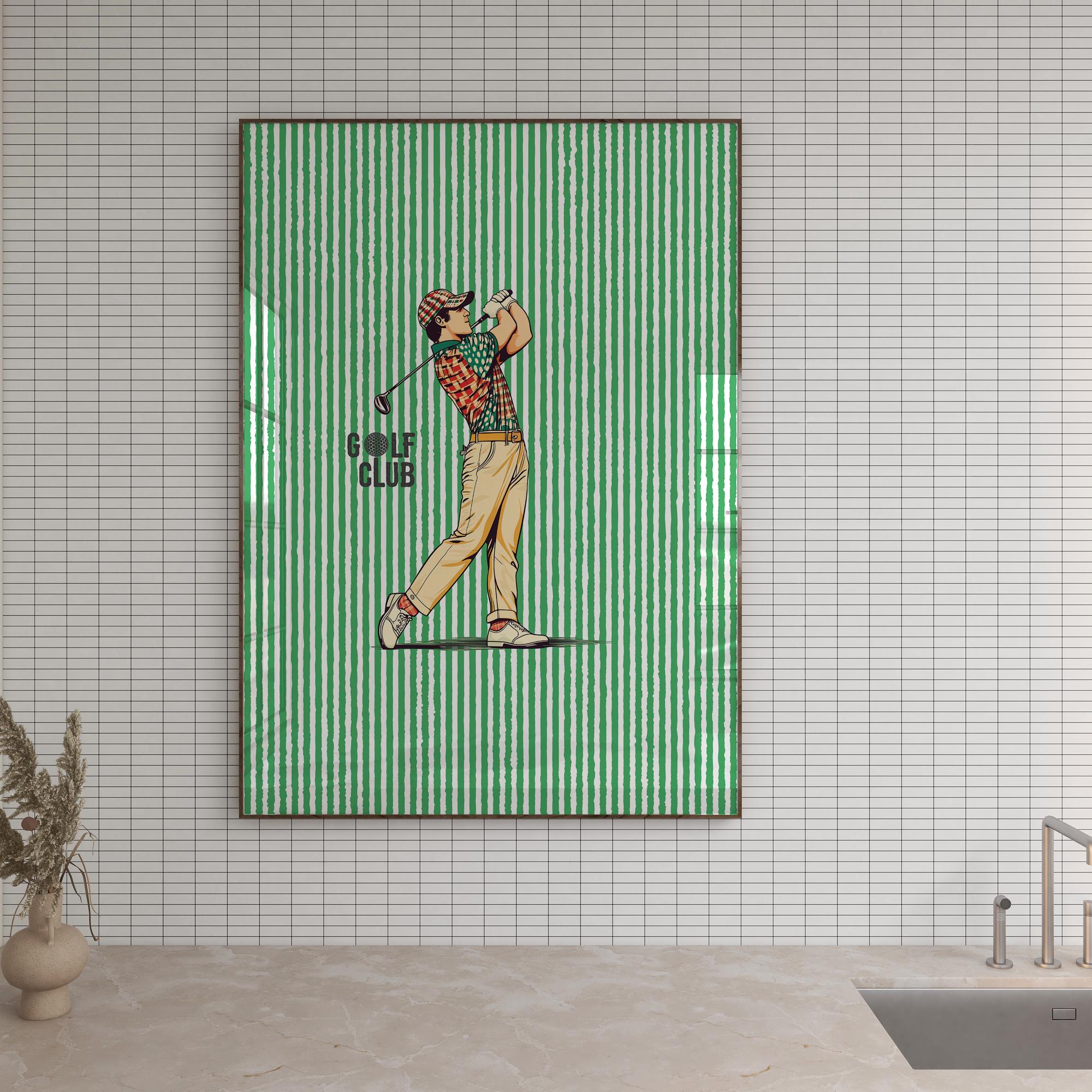 Vintage Golf Wall Art Poster, Golf Club Print, Retro Green Striped ...