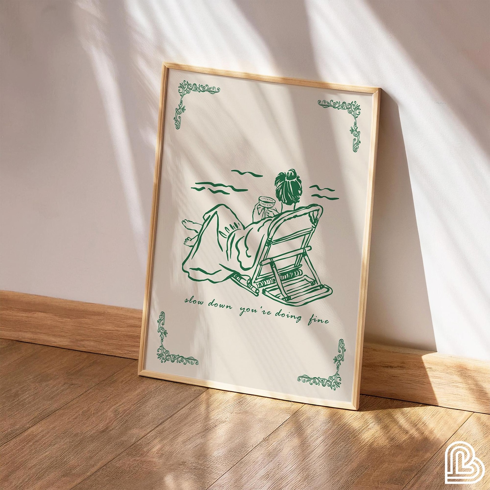 Green Slow Down You're Doing Fine Print, Girl With Martini Poster ...