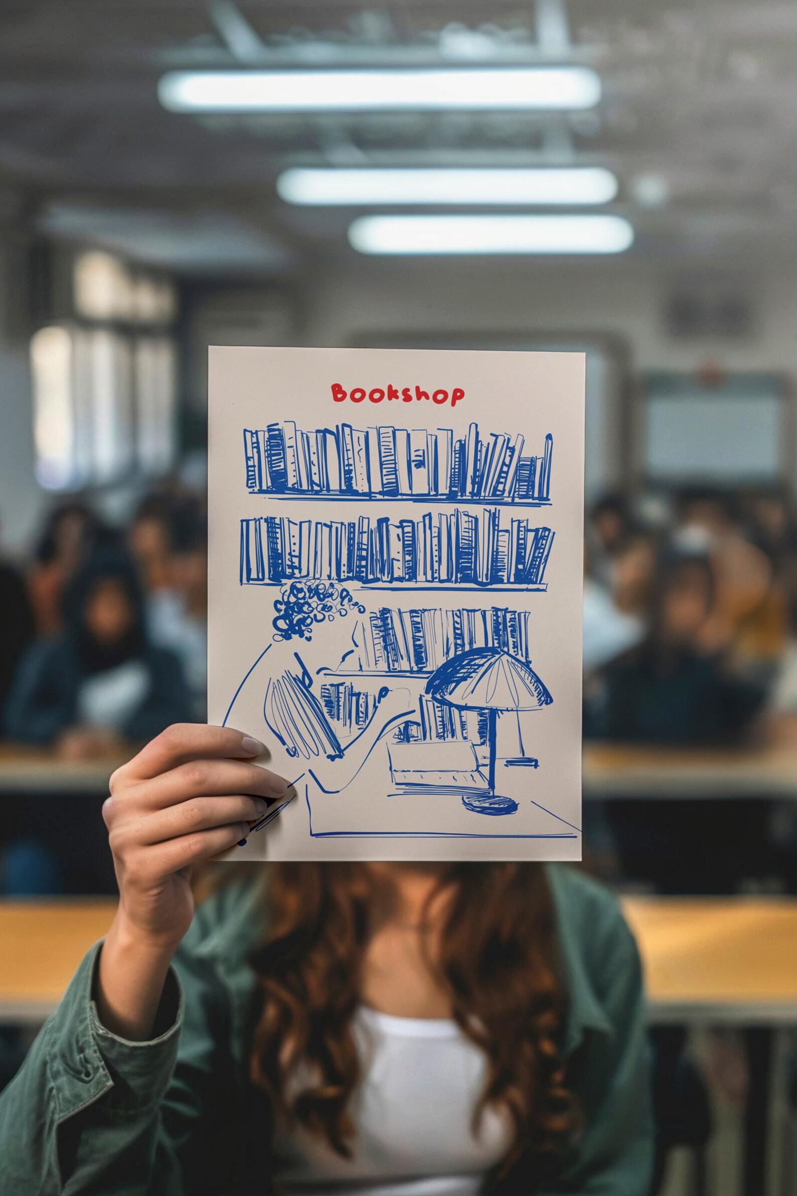 Vintage Bookshop Poster, Hand Drawn Print, Trendy Ink Bleed Style ...