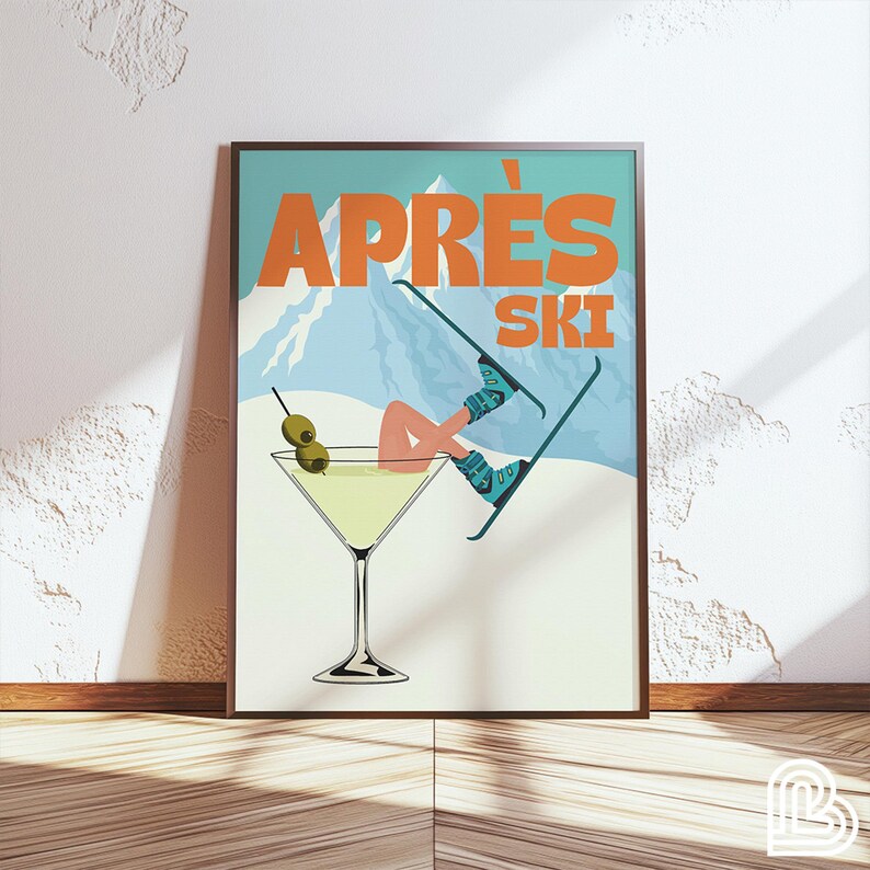 Retro Apres Ski Wall Art, Out of Office, Vintage Bar Cart Art, Winter ...