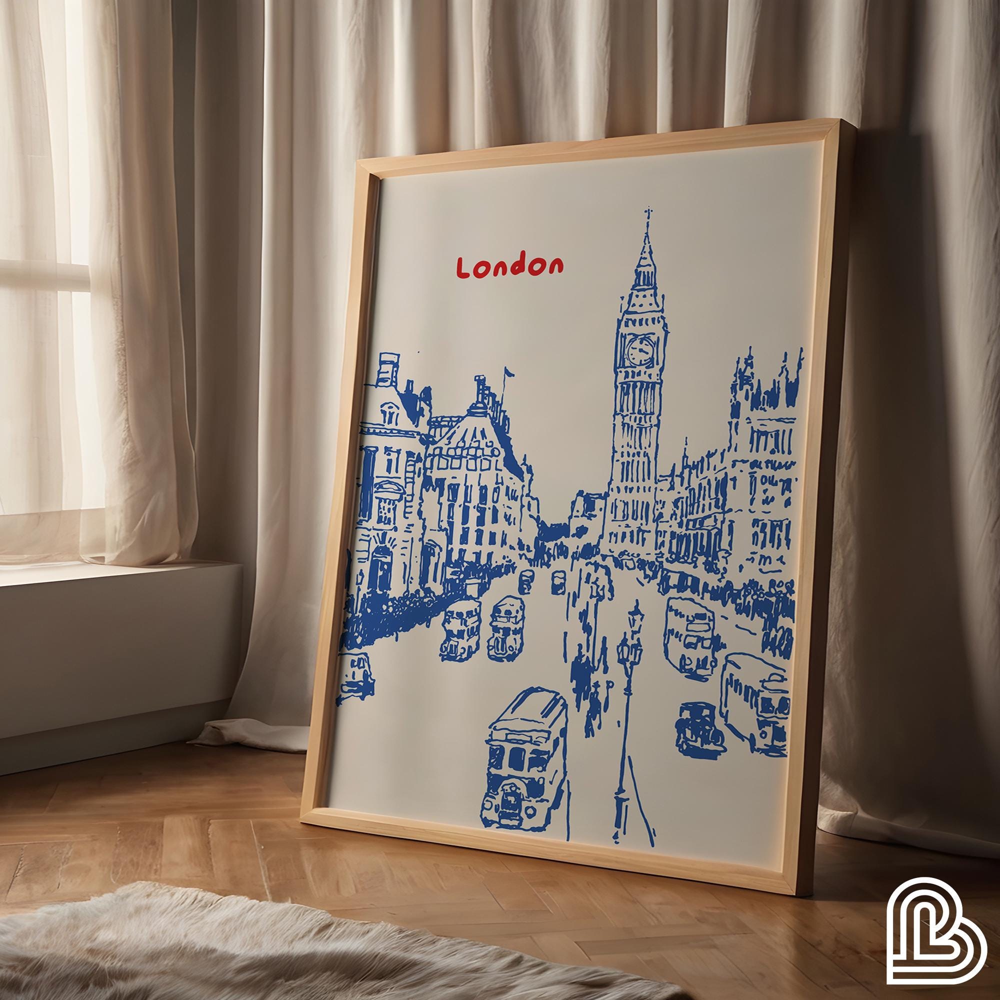 Blue London City Travel Print, London Skyline Print, London Wall Art ...