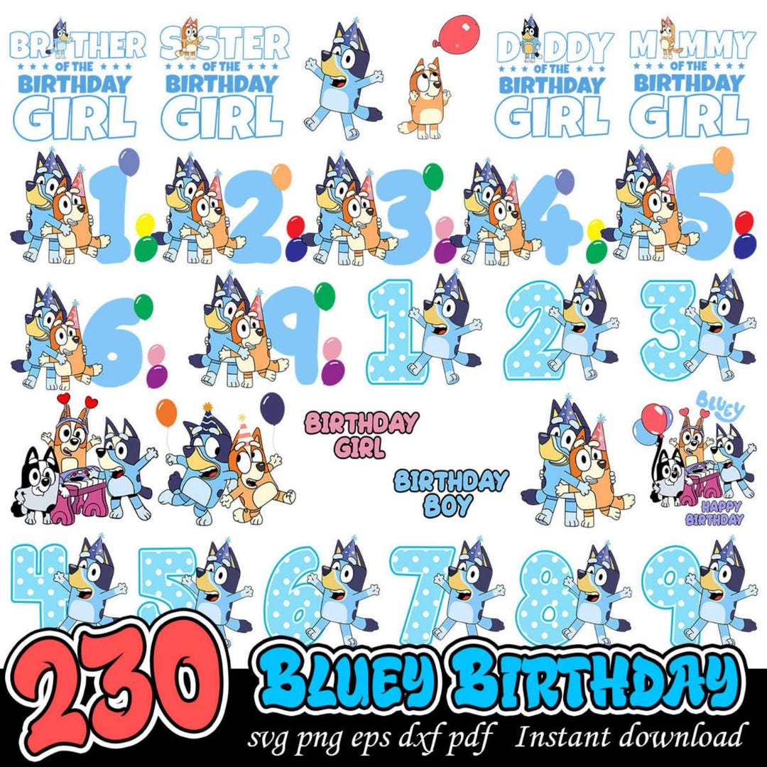 250+ Bluey Svg Files Blue and Brown Dog Svg Birthday Bundle, Blueeyy ...