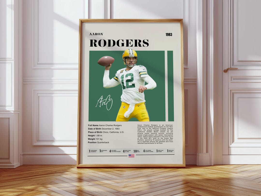 Aaron Rodgers Poster, Green Bay Packers Print, NFL Wall Art, Football ...