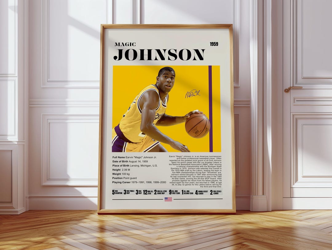 Magic Johnson Poster, LA Lakers Print, Magic Johnson Fan Gift ...
