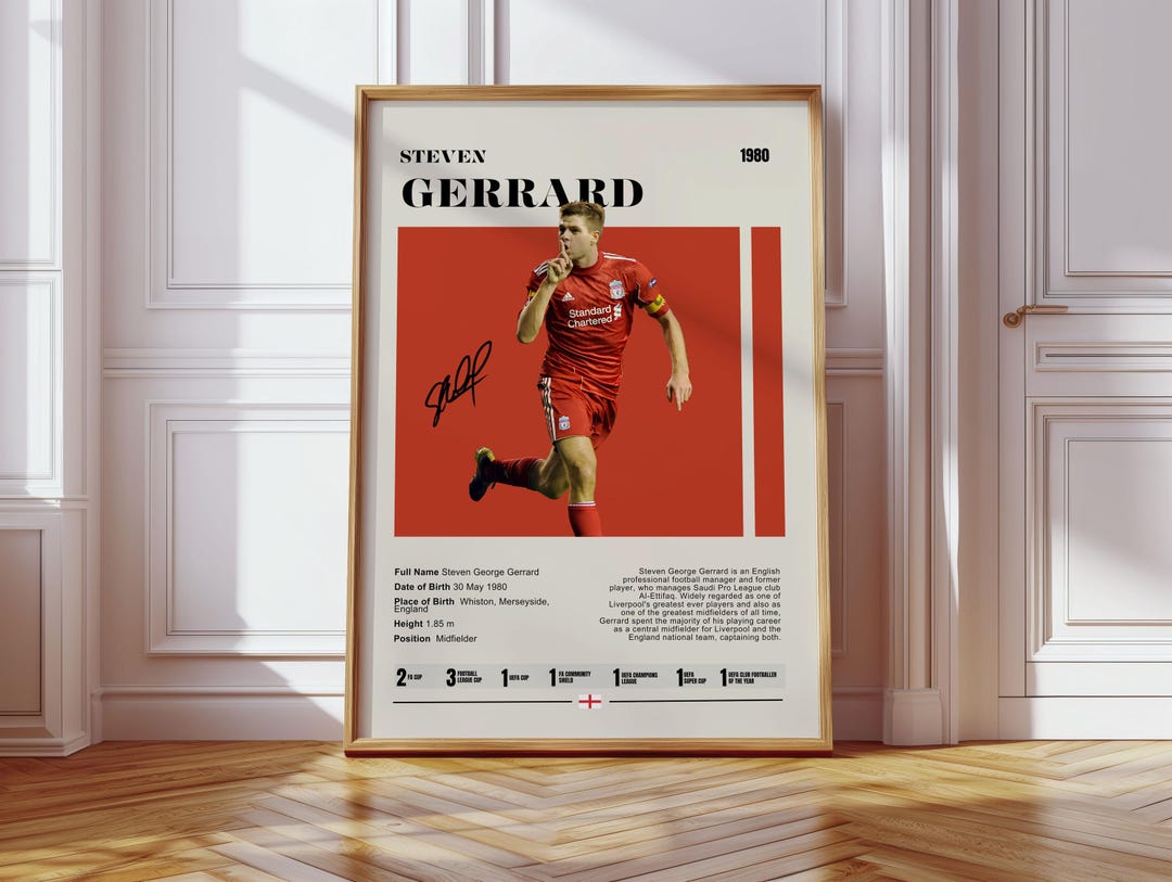 Steven Gerrard Poster. Liverpool Poster Gifts, Minimalist Wall Art ...