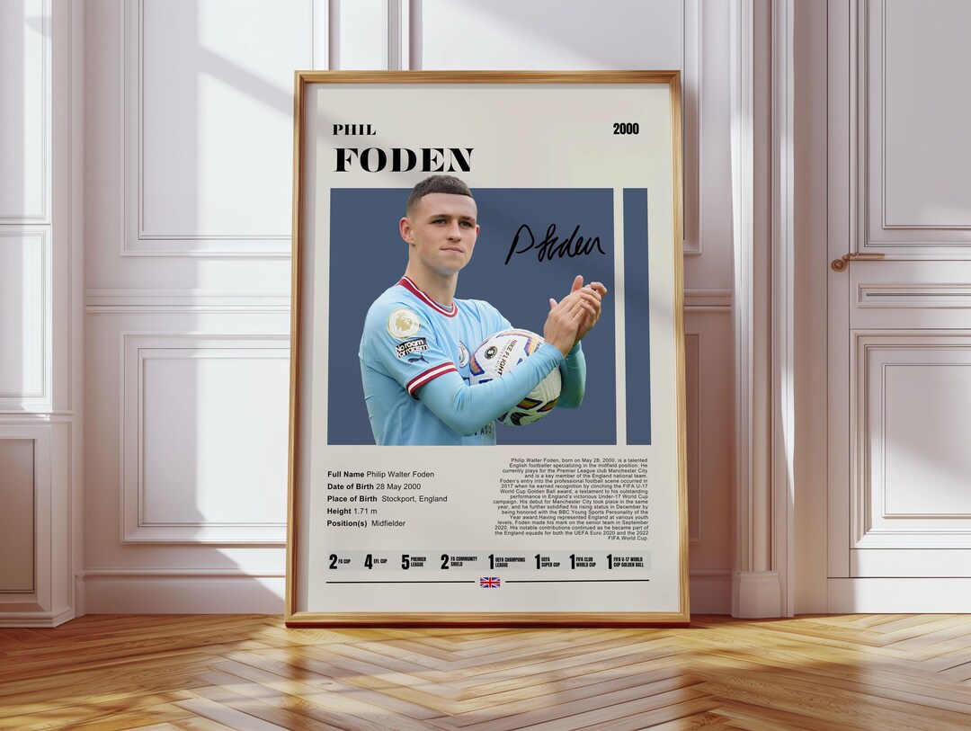 Phil Foden Poster, Manchester City Poster, Soccer Gifts, Sports Poster ...