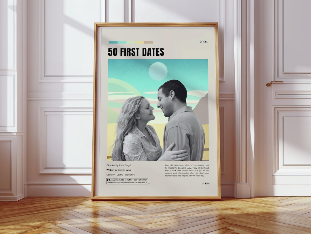50 First Dates Poster, Peter Segal, Retro Newspaper Movie Poster, Black ...