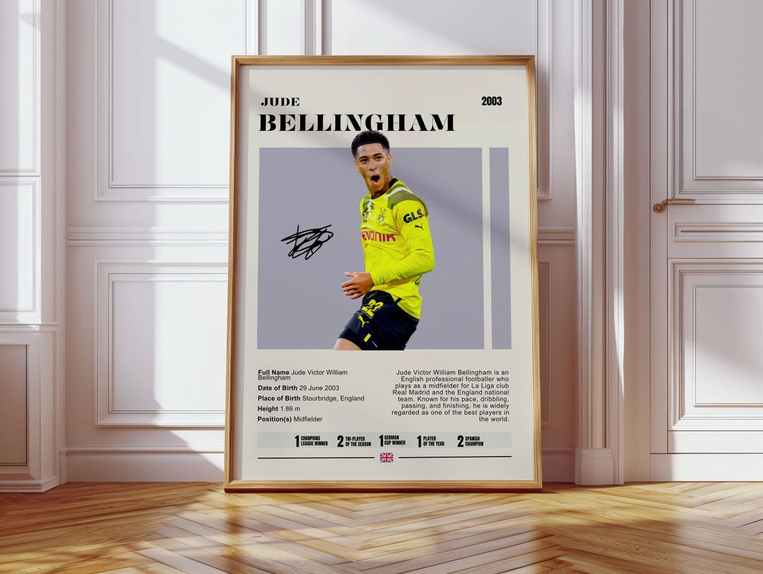 Jude Bellingham Poster, England Footballer Print, Soccer Gifts, Sports ...
