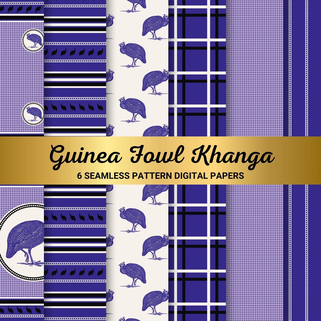6 Guinea Fowl Khanga Pattern Seamless Digital Papers | Hand Drawn PNG ...