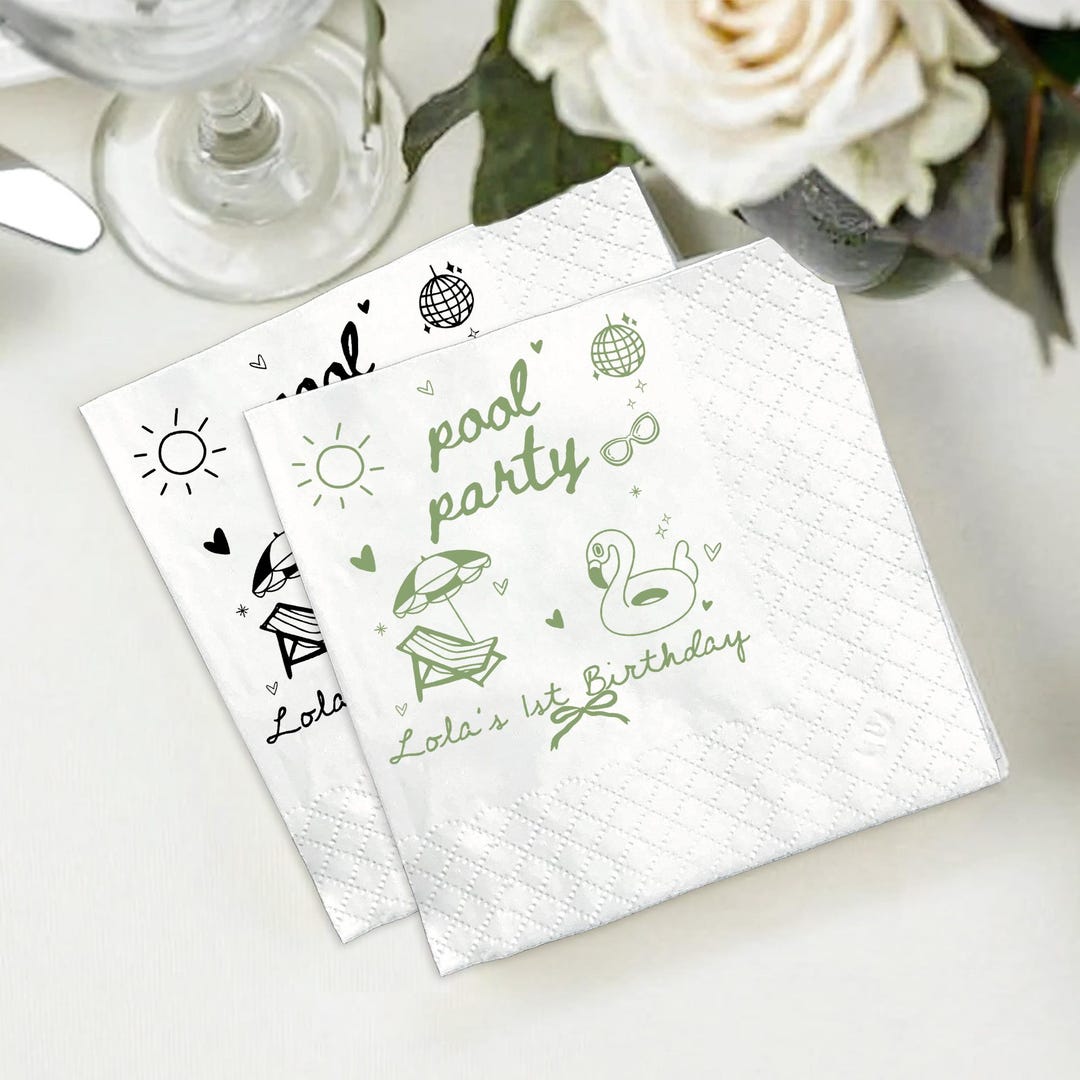 Personalized Pool Party Napkins, Custom 1st Birthday Party Napkins ...