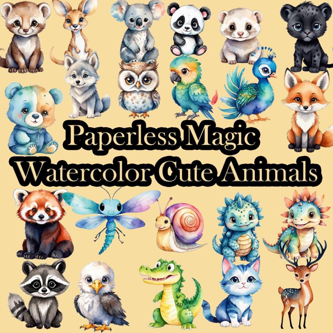 Watercolor Cute Animals Clipart, 69 Cute Animal PNG, Watercolor Animals ...