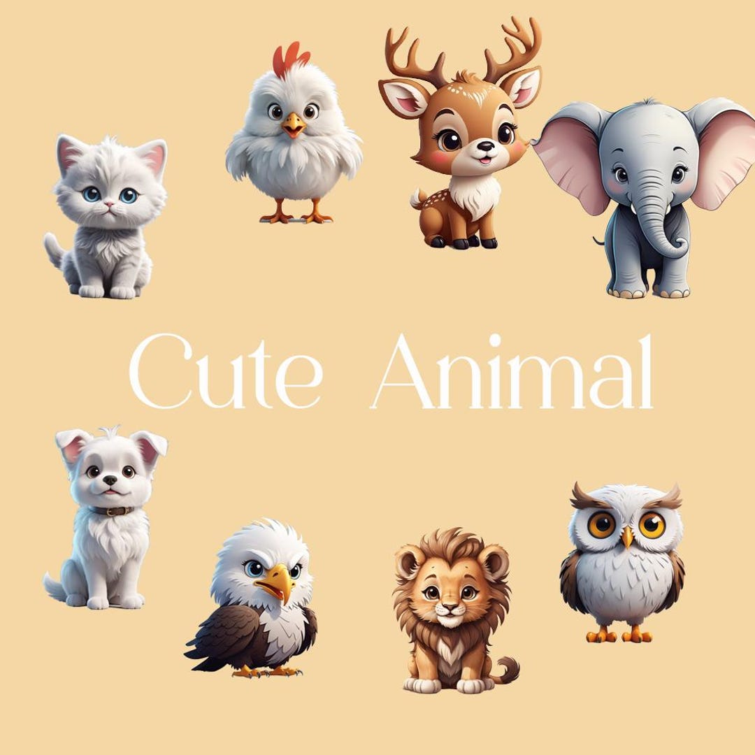 Cute Animals Clipart, 25 Cute Animal PNG, Animals, Cute Animal Bundle ...