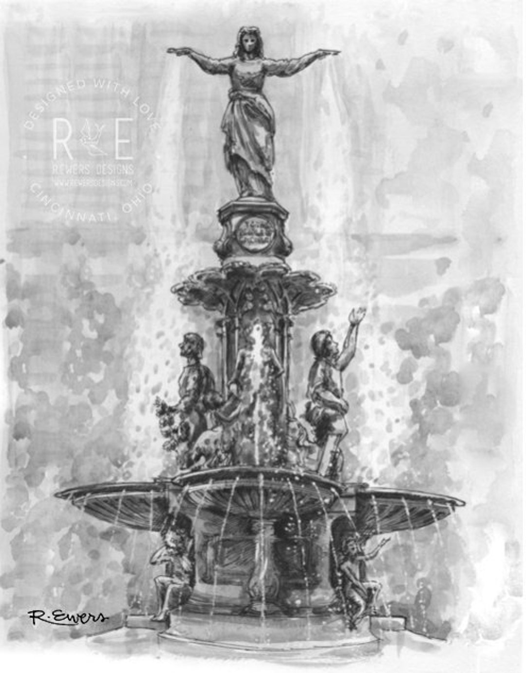 Fountain Square, Cincinnati Landmarks, Watercolor Art - Etsy
