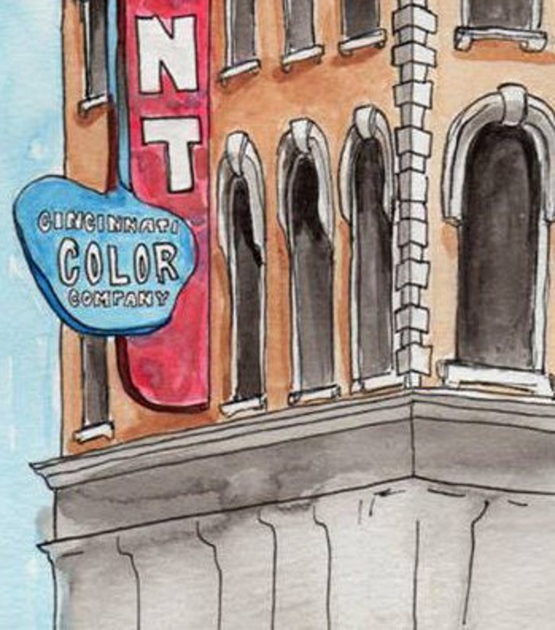 Cincinnati Color Company Watercolor Print, Cincinnati, Ohio, Over the ...