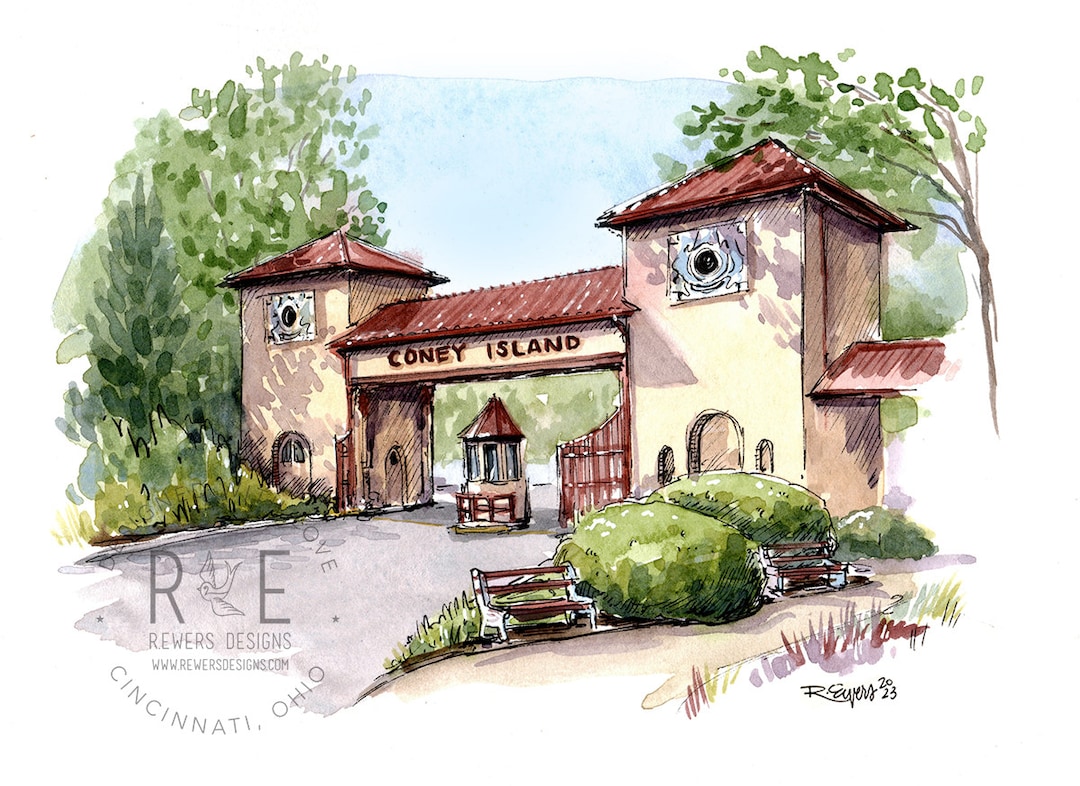 Coney Island Water Park, Sunlite Pool, Cincinnati, Watercolor Art - Etsy