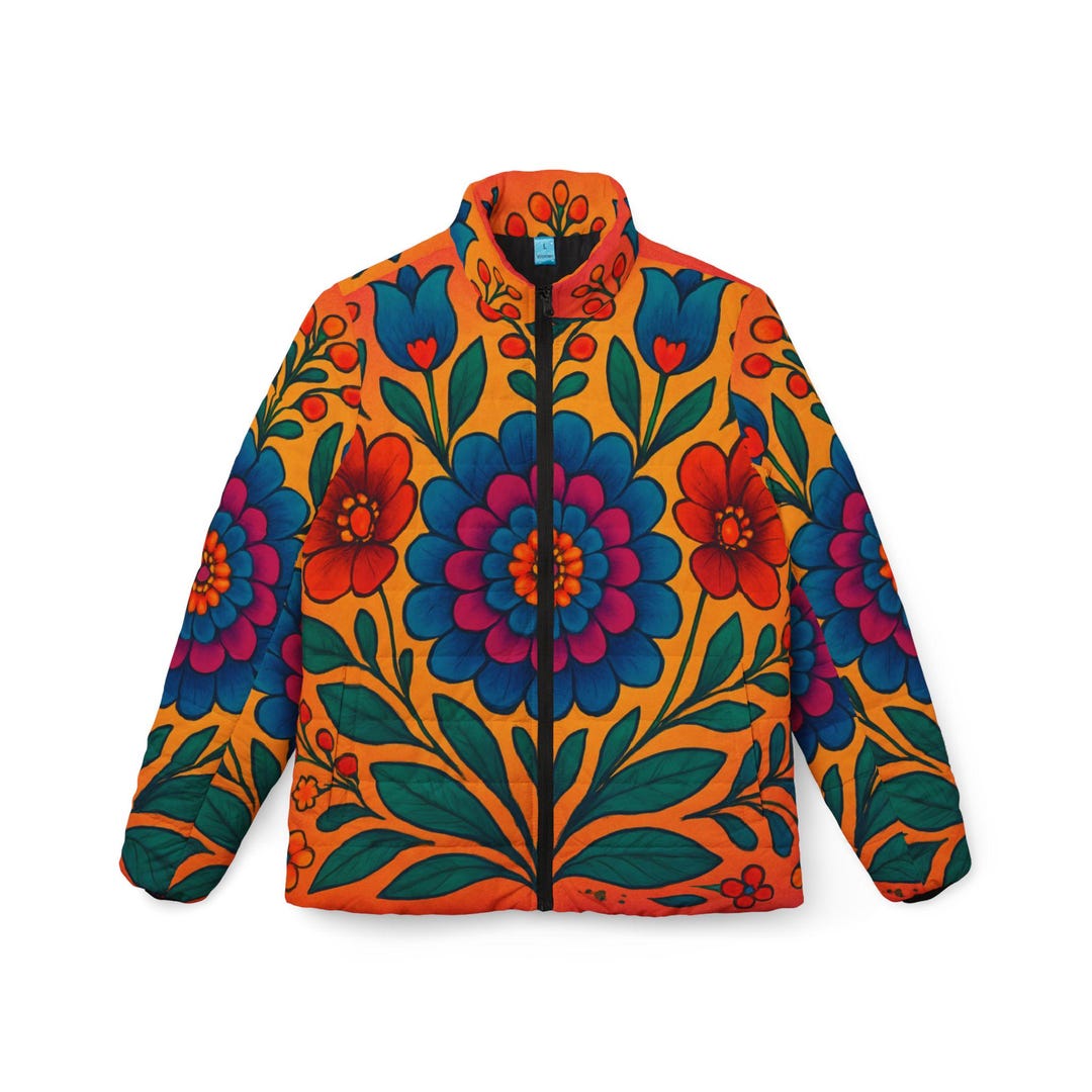 Vibrant Floral Puffer Jacket: Women's Bohemian Winter Coat - Etsy