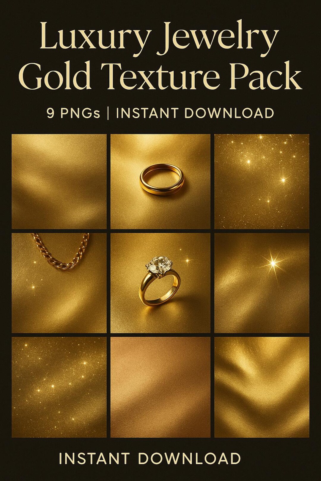 Luxury Jewelry Gold Texture Backgrounds – 9 PNG Set – Diamond Sparkle ...